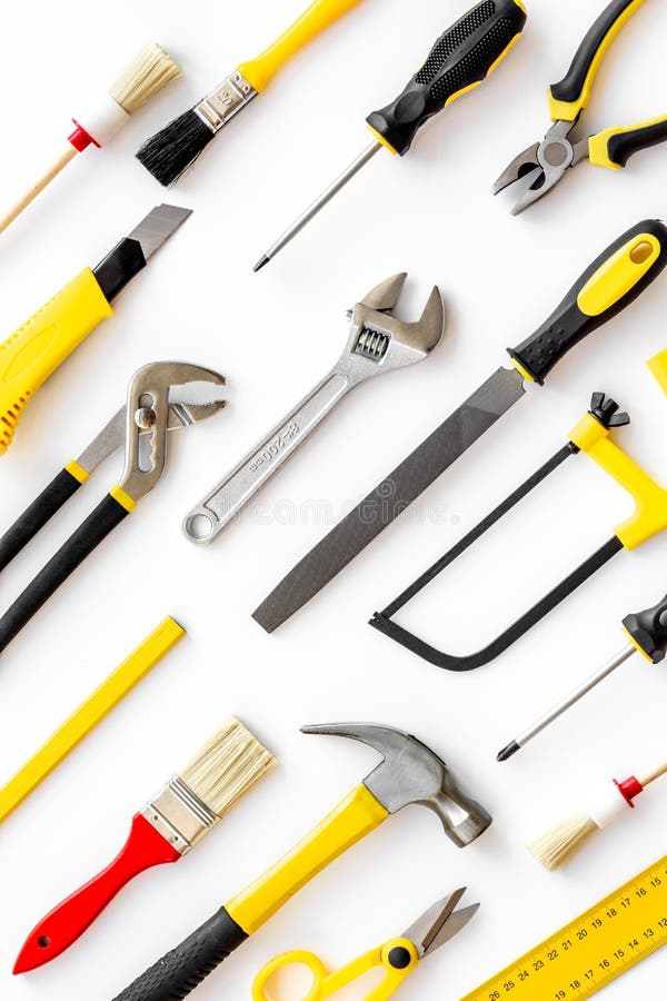 Instruments of Constructor for Build, Paint and Repair House on Yellow ...