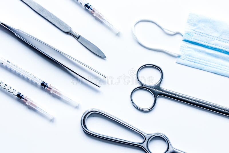 Instruments for Cosmetic Surgery on White Background Top View Stock ...