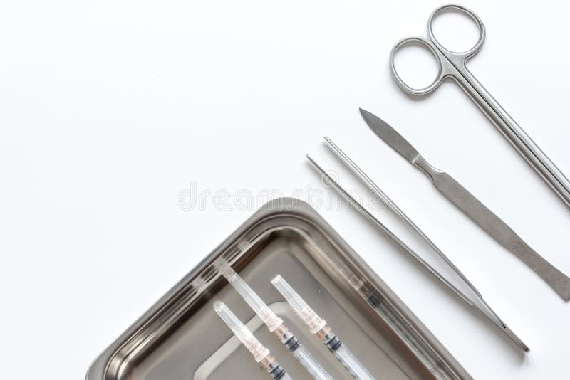 Instruments for Cosmetic Surgery on White Background Top View Stock ...