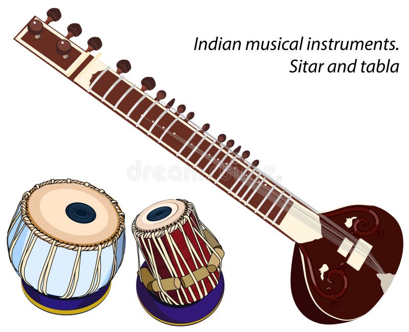 Instruments De Musique Indiens - Sitar Et Tabla Illustration de Vecteur ...