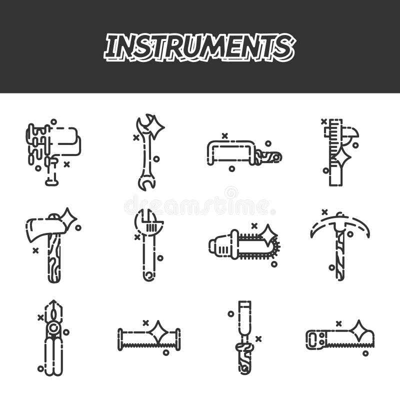 Instruments flat icons set stock vector. Illustration of drill - 93995860