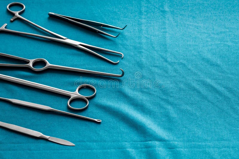 Instruments for Plastic Surgery on Blue Background Flat Lay Stock Image ...