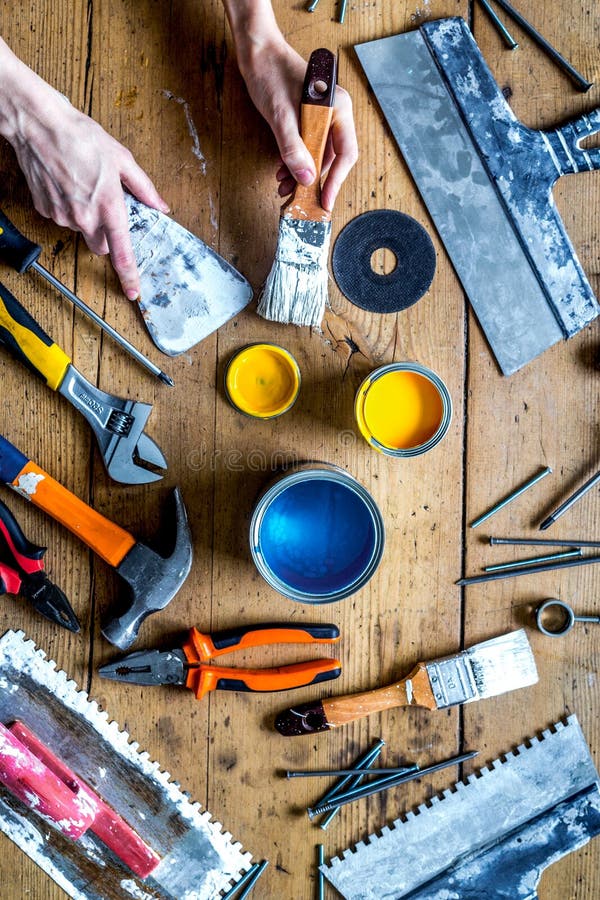 Instruments Set for Decorating and Building Renovation on Wooden ...