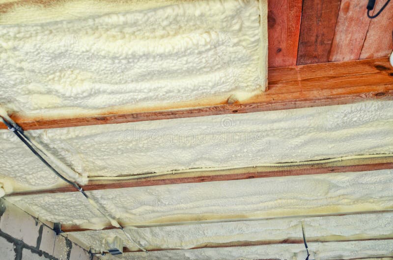 Insulation of the Ceiling in House with Polyurethane Foam. Insulating ...