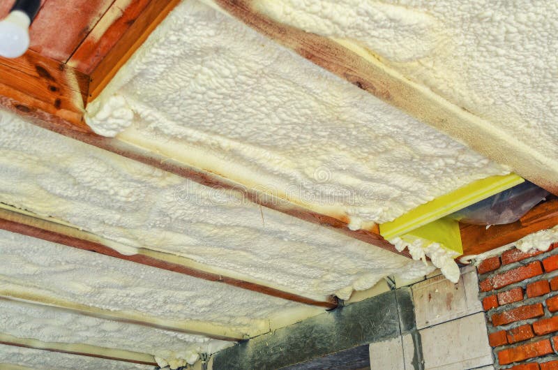 Insulation of the Ceiling in House with Polyurethane Foam. Insulating ...