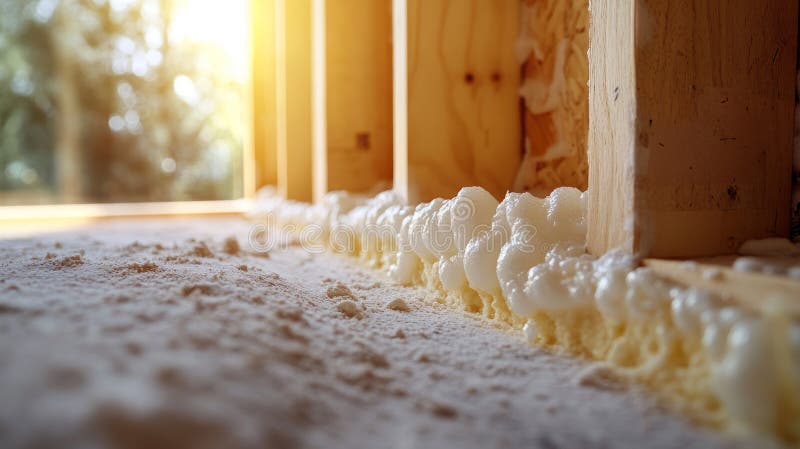 Insulation Foam Applied between Wooden Wall Framing. Stock Photo ...
