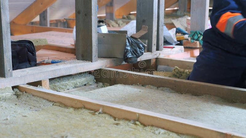 Insulation of a Frame House with Mineral Wool. Cutting, Fitting, Laying ...