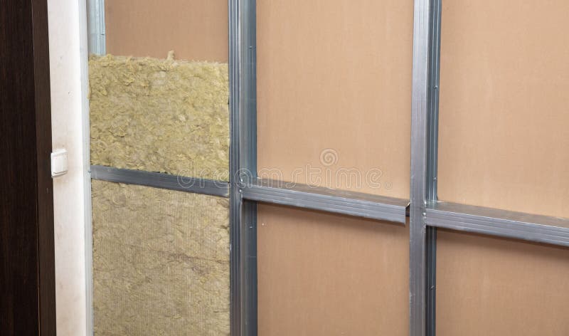 Insulation and Glass Wool in the Wall of the Room Stock Image - Image ...