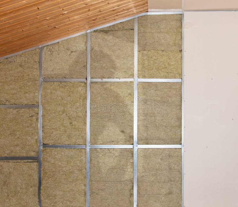 Insulation and Glass Wool in the Wall of the Room Stock Image - Image ...