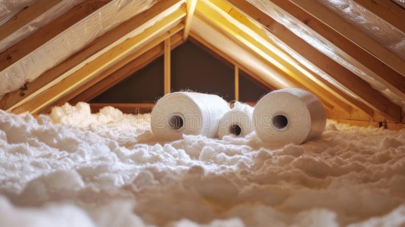 Insulation Installation Process in a Residential Attic during ...