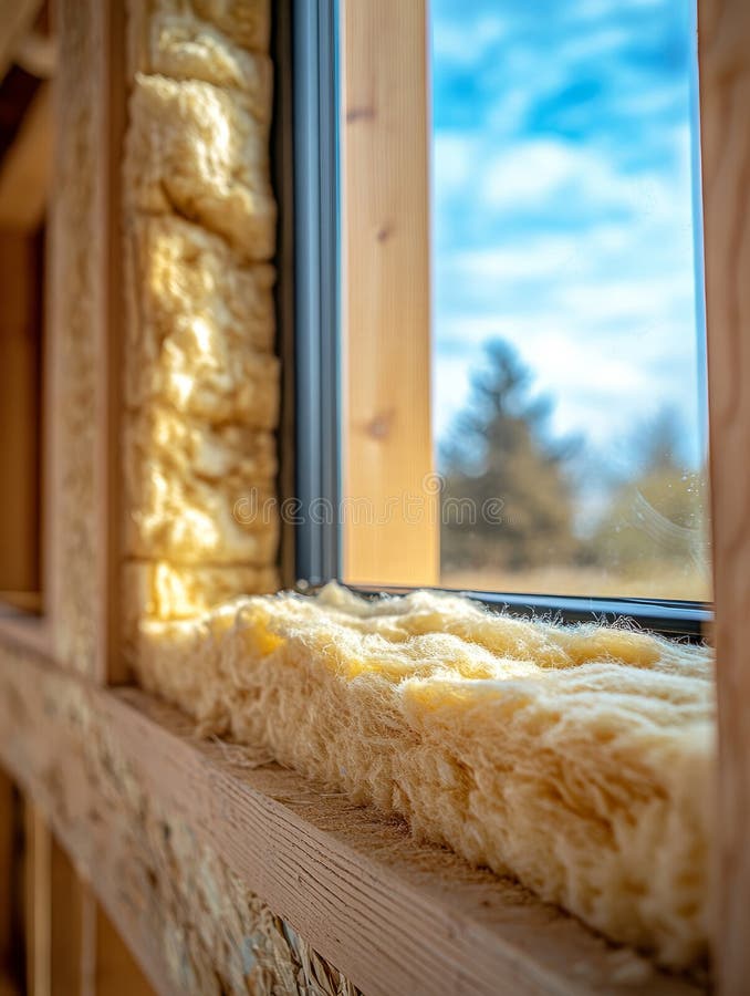 Insulation Installed Around a Window Frame in a New Construction. Stock ...