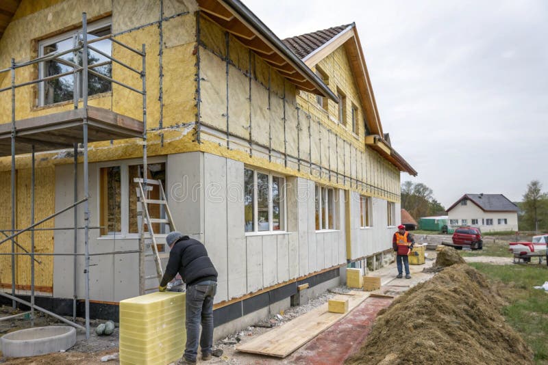 Insulation Process in New House Building Stock Illustration ...