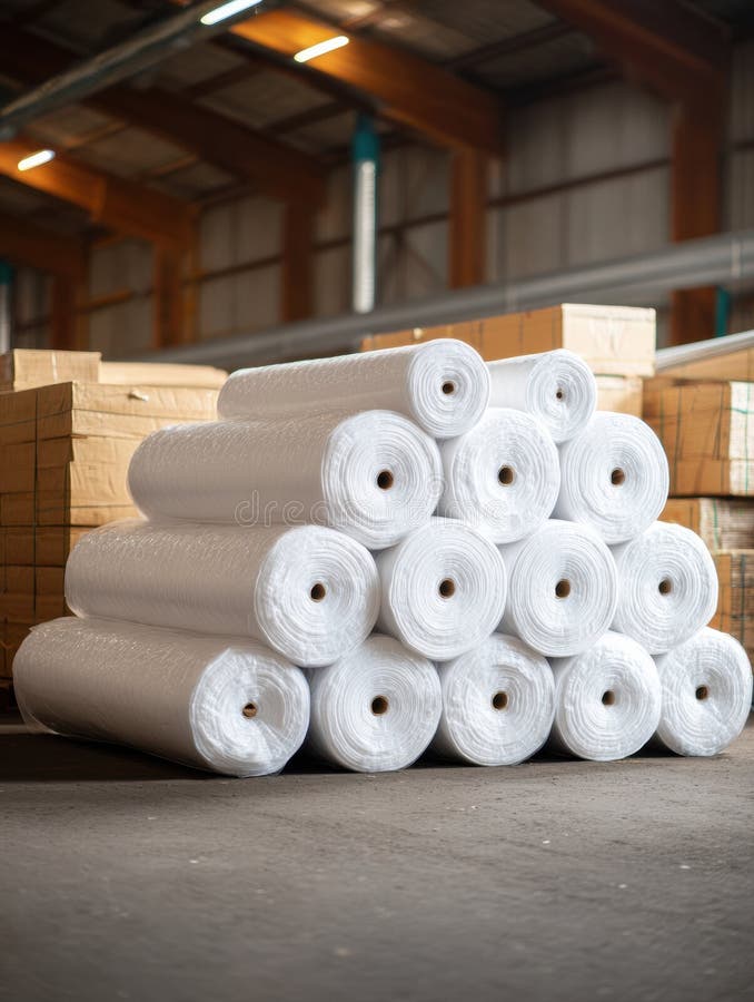 Brightly Packaged Insulation Rolls Stacked Neatly in a Warehouse with ...
