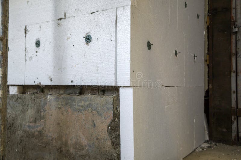 Insulation Work of House Walls with Styrofoam Sheets Stock Image ...