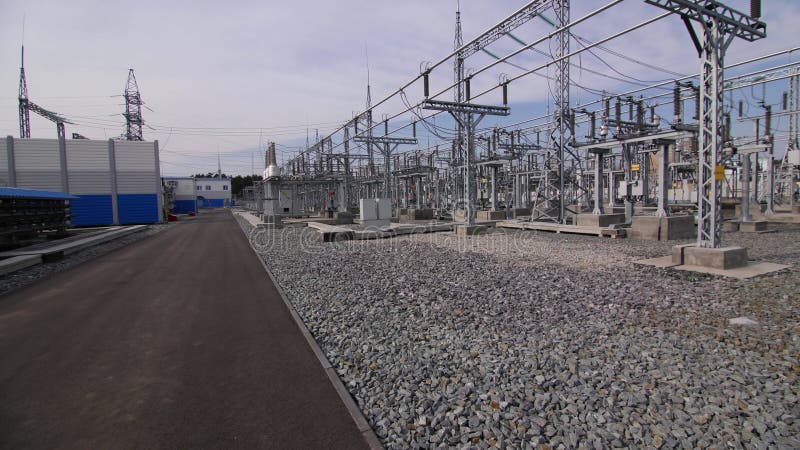 Supports with Insulators and Transformers at Substation Stock Footage ...