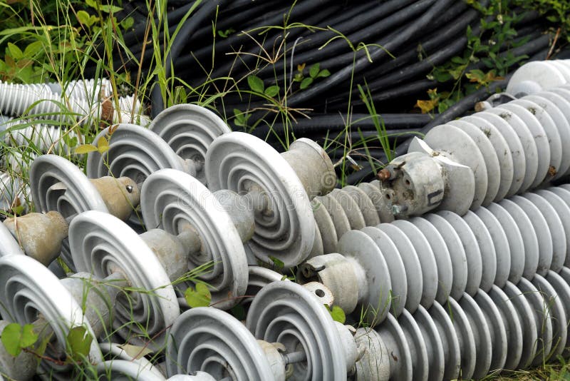 Insulators and Connectors for Electric Pole Cables Stock Image - Image ...