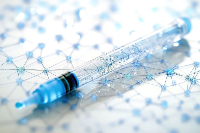 Insulin Syringe on Abstract Network Background, Symbolizing Medical ...