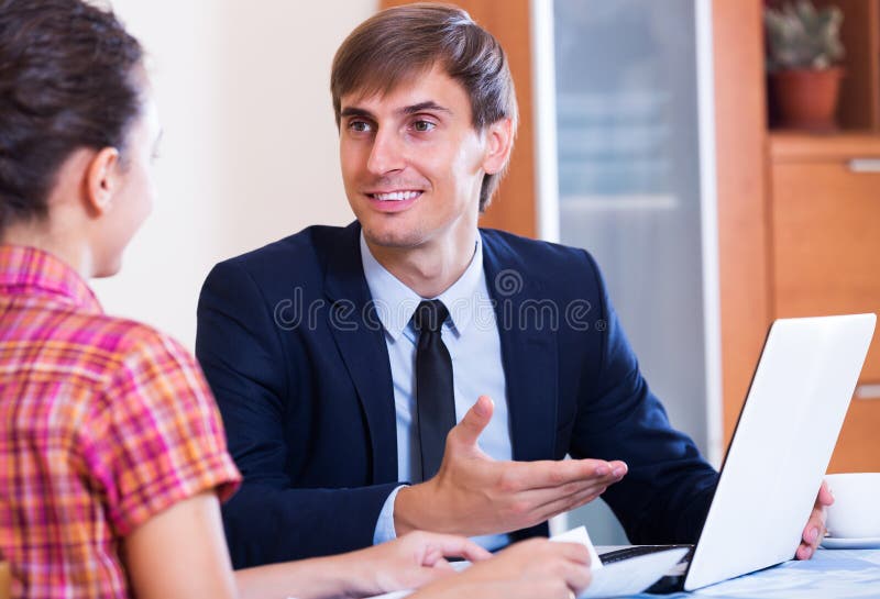 Insurance Agent and Customer Discussing Stock Image - Image of class ...