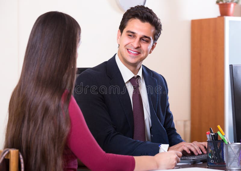 Insurance Agent and Customer Indoors Stock Photo - Image of european ...