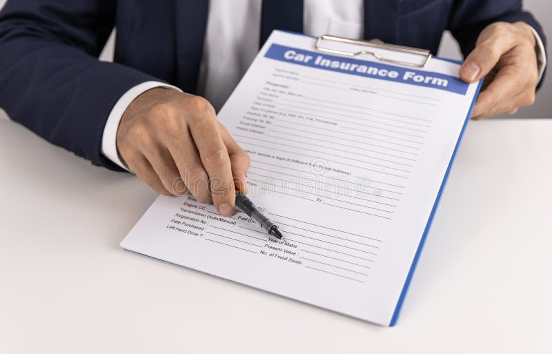 Insurance Agent Point Car Insurance Claim Form or Document for Sign ...