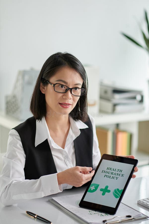 Insurance Agent Showing Policy Stock Photo - Image of policy, online ...