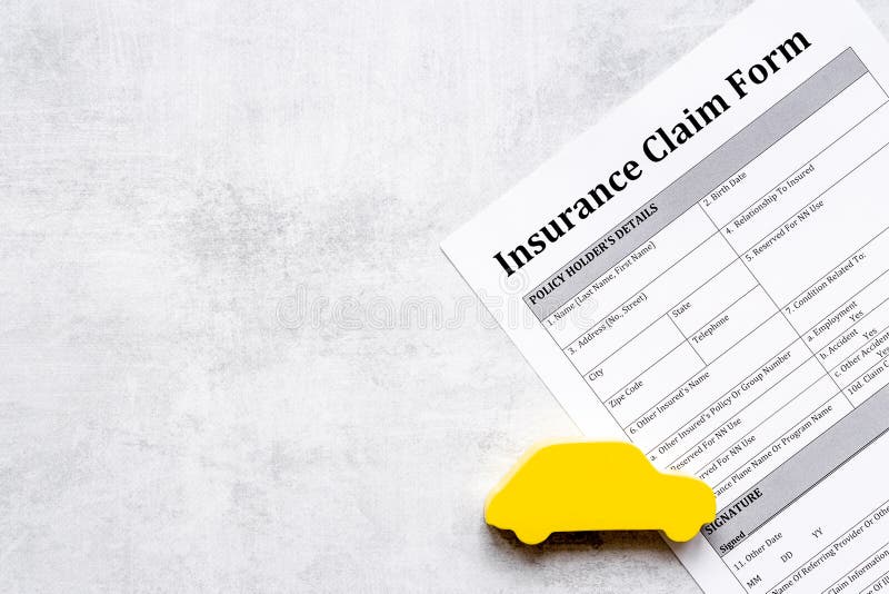 Insurance Claim Form with Car Shape. Top View Stock Photo - Image of ...