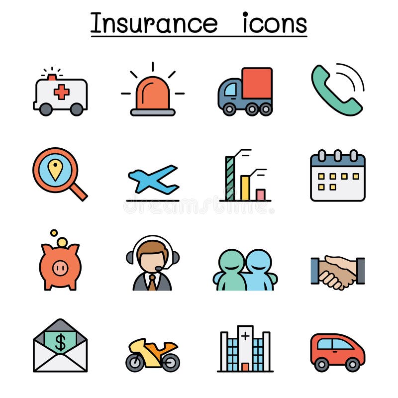 Insurance Color Line Icon Set Stock Vector - Illustration of refund ...