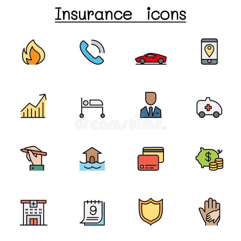 Insurance Icon Set in Thin Line Style Stock Vector - Illustration of ...