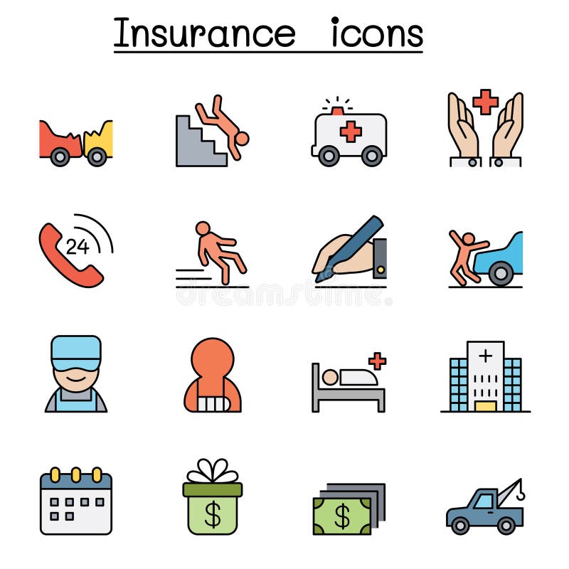 Insurance Icon Set in Thin Line Style Stock Vector - Illustration of ...