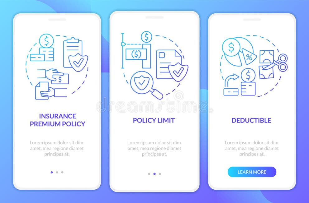 Insurance Components Blue Gradient Onboarding Mobile App Screen Stock ...