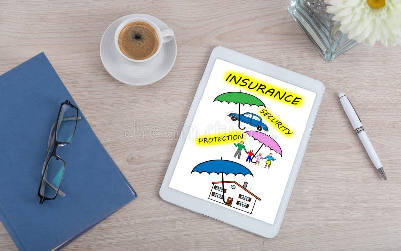 Insurance Concept Drawn by a Man on a Ladder Stock Photo - Image of ...