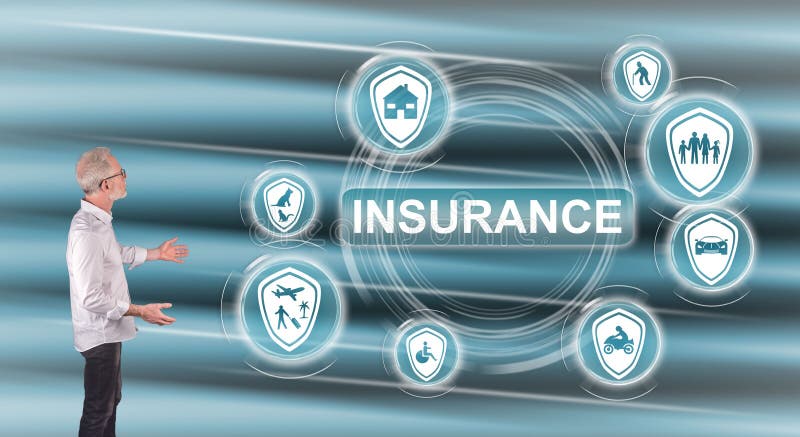 An Insurance Concept Explained by a Businessman on a Wall Screen Stock ...