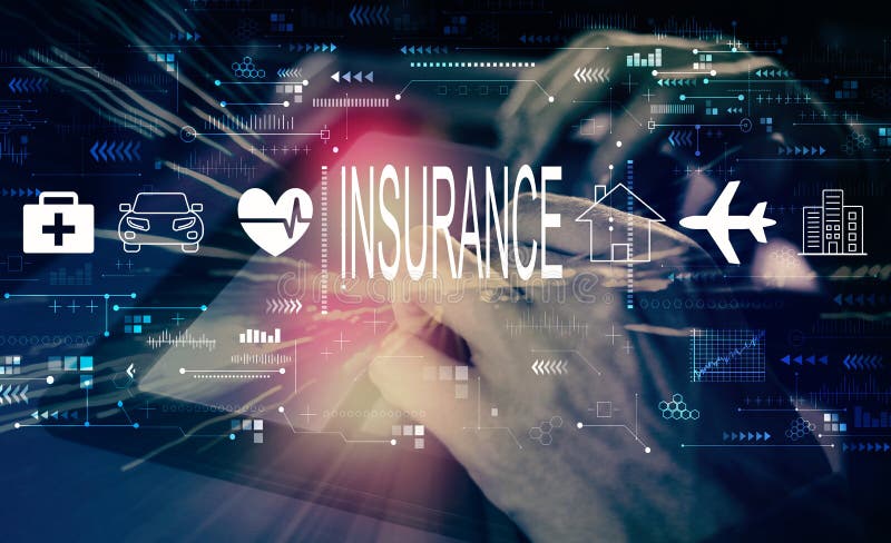 Insurance Concept with Man Using Tablet Stock Illustration ...
