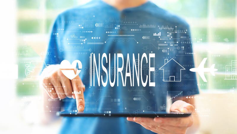 Insurance Concept with Man Using a Tablet Stock Image - Image of hand ...
