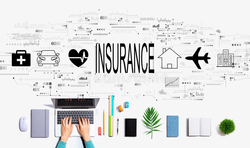 Insurance Concept with Person Using a Laptop Stock Illustration ...