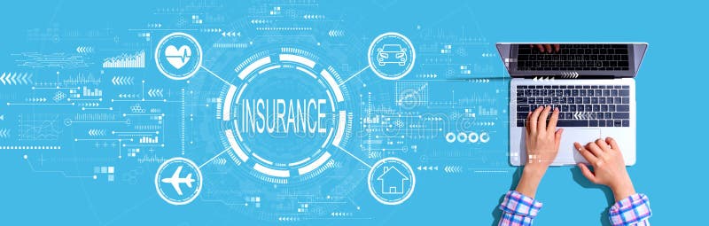 Insurance Concept with Person Using a Laptop Stock Illustration ...