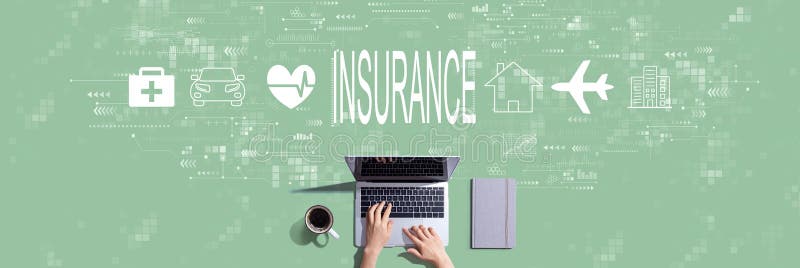 Insurance Concept with Person Working with Laptop Stock Illustration ...