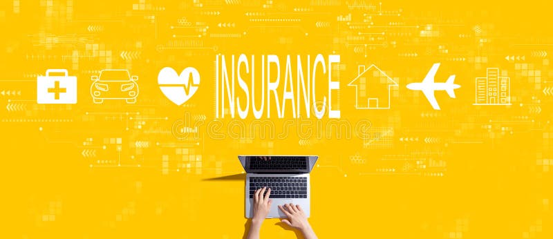 Insurance Concept with Person Working with Laptop Stock Illustration ...