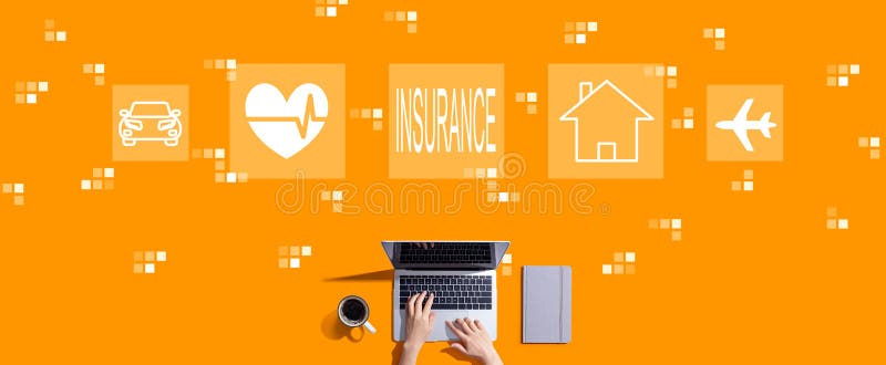 Insurance Concept with Person Working with Laptop Stock Illustration ...