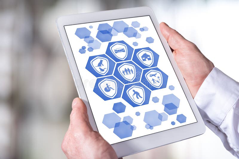 Insurance Concept on a Tablet Stock Image - Image of tablet, hand ...