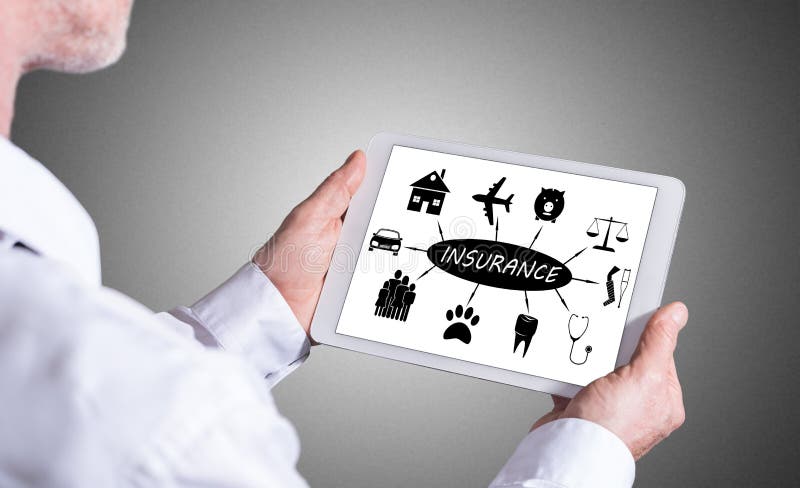 Insurance Concept Drawn by a Man on a Ladder Stock Photo - Image of ...