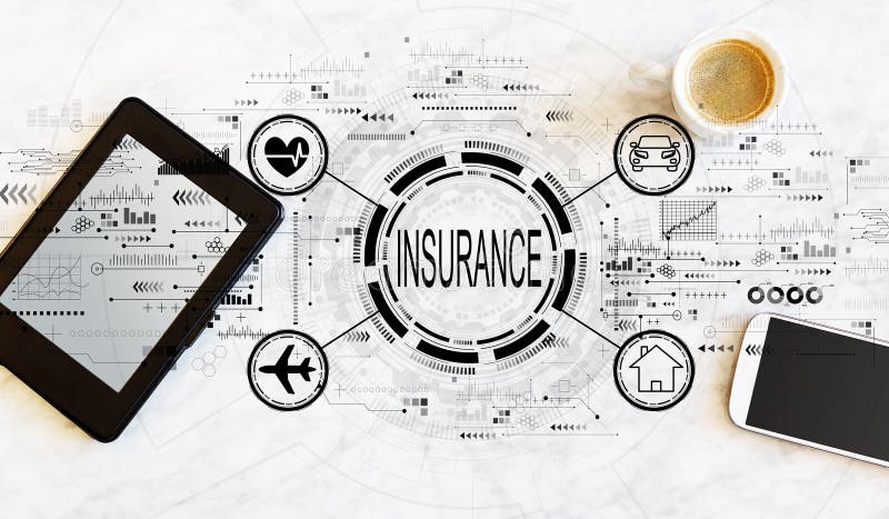 Insurance Concept with Tablet and Phone Stock Illustration ...