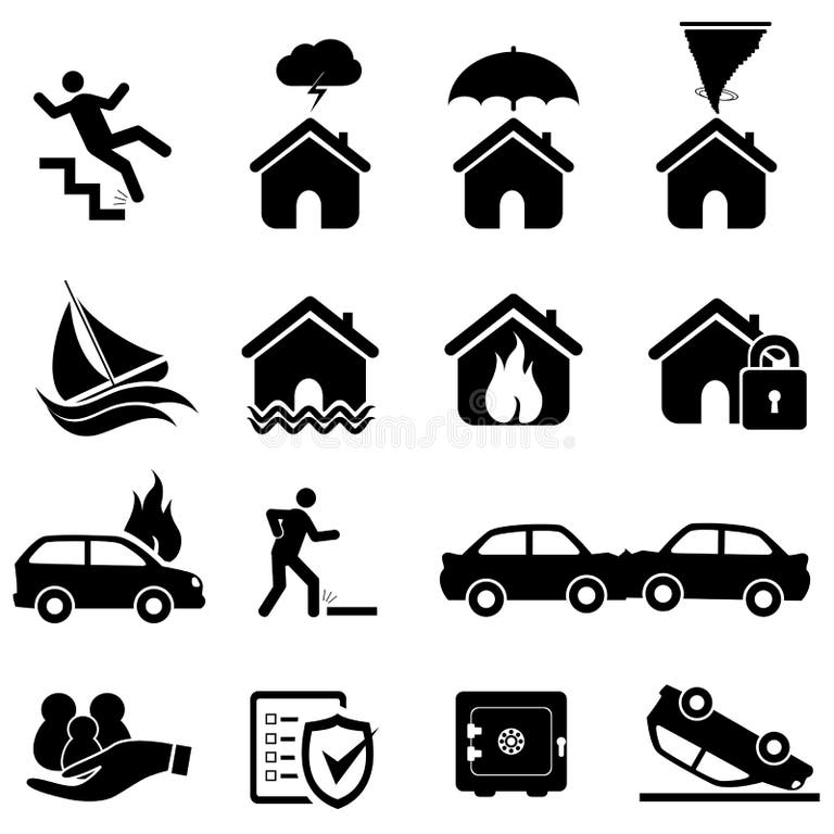 Insurance and Disaster Icons Stock Vector - Illustration of security ...
