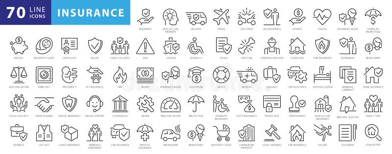 Insurance Elements - Minimal Thin Line Web Icon Set. Stock Vector ...