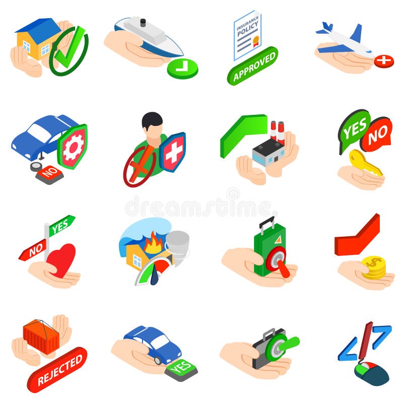 Insurance Event Icons Set, Isometric Style Stock Vector - Illustration ...