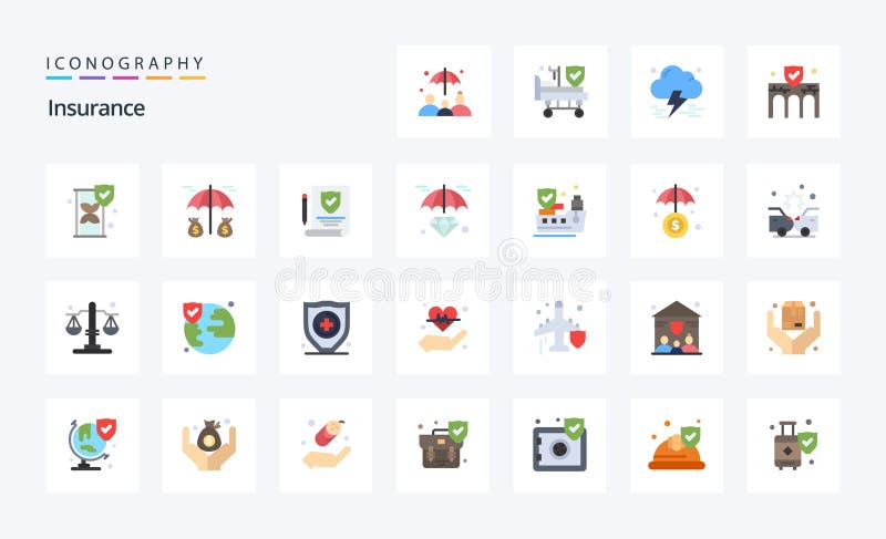 25 Insurance Flat Color Icon Pack Stock Vector - Illustration of glass ...
