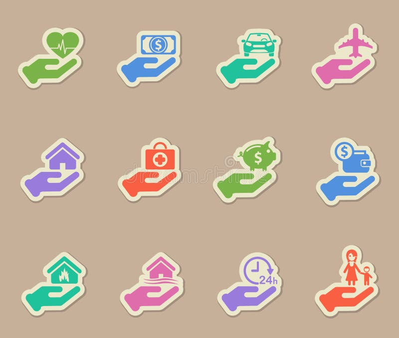 Insurance Hand Color Paper Stickers Stock Vector - Illustration of ...