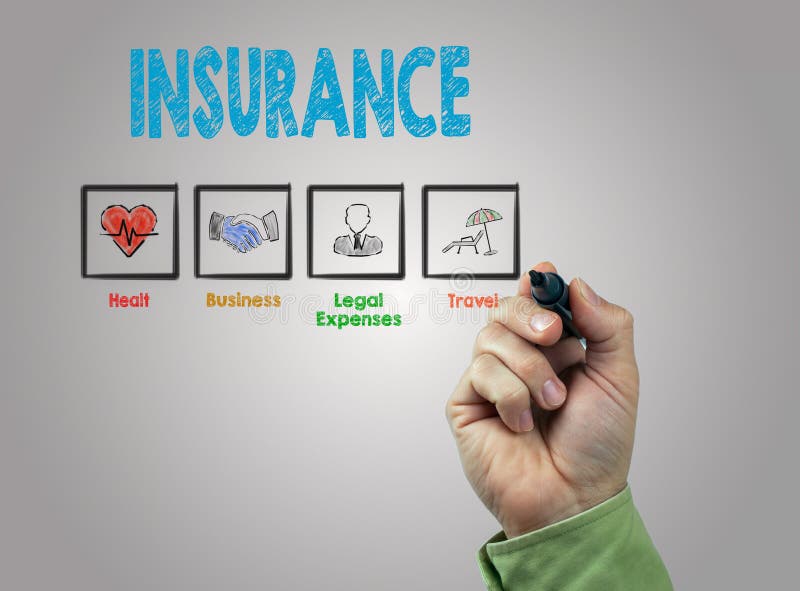 Insurance. Hand with Marker Writing, Light Gray Background Stock ...
