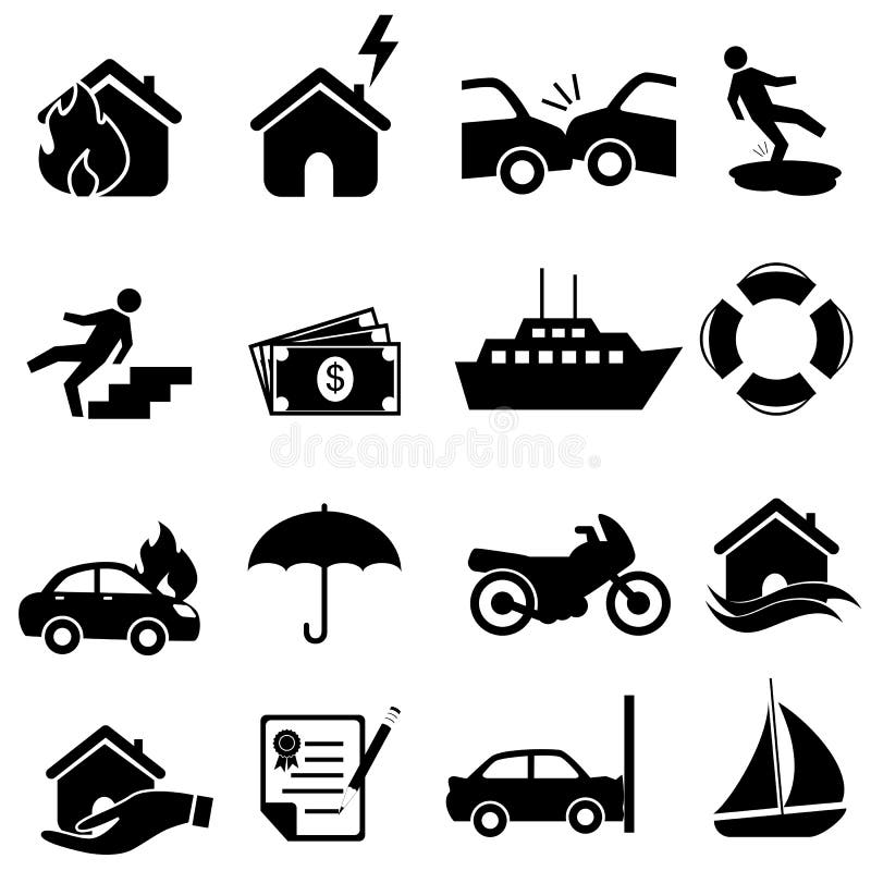 Insurance And Disaster Icon Set Stock Vector - Illustration of safety ...