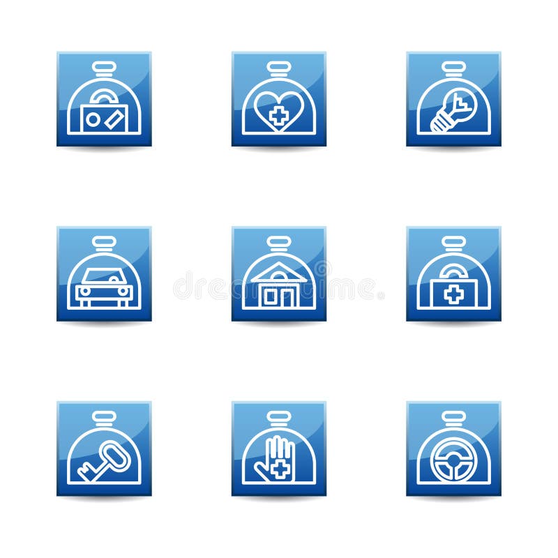 Insurance Icon Set on the Blue Square Buttons. Stock Vector ...